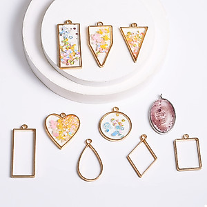 ALEXCRAFT Open Bezels for Resin, 80Pcs 2 Colors 10 Styles Hollow Frames Pendants Resin Jewelry Making Supplies Resin Necklace Pendant Mold