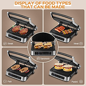 Aiwglenten Panini Press,Gourmet Sandwich Maker with Digital Control Panel, 180 Degrees Open, Suitable for Any Type or Size of Food, Detachable Drip Tray,Easy to Clean and Store