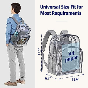 F-color Clear Backpack Heavy Duty - Large Clear Backpacks for School PVC Transparent Clear Bookbag for Work, Security, Stadium, Travel, Women, Men, Grey