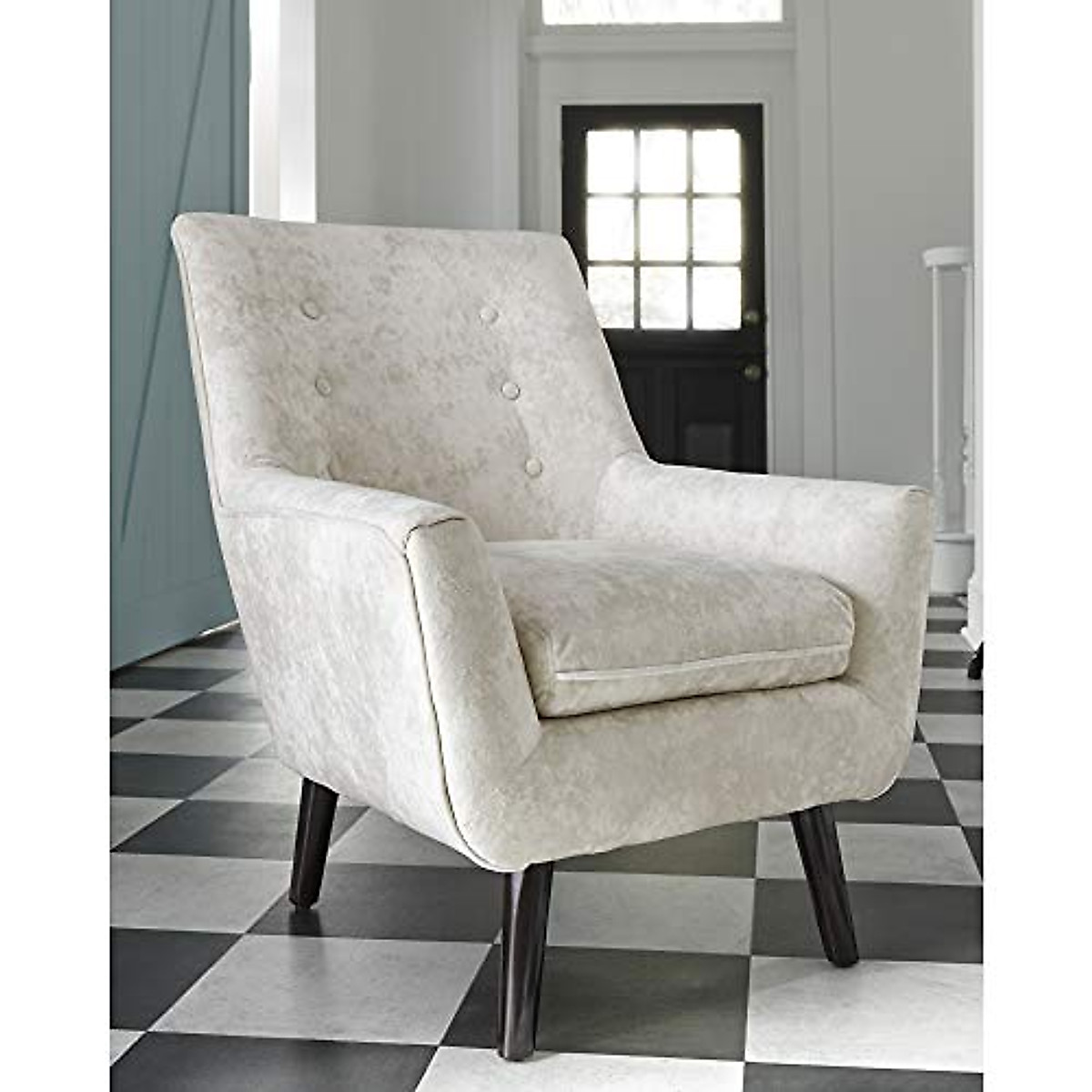 Signature Design by Ashley Zossen Contemporary Velvet Tufted Accent Chair, Cream