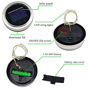 Solar Mason Jar Light Lids 10 Pack 20 LED Fairy String Light Inserts for Jars with Hangers Starry Lighting Waterproof Rust Resist for Patio Lawn Garden Wedding Lantern Decor No Jars (Warm White)