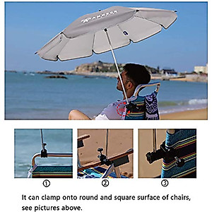 AMMSUN 2 PCS Chair Umbrella with Clamp 43 inches UPF 50+, Portable Clamp on Patio Chair, Beach Chair, Stroller, Sport chair, Wheelchair and Wagon, Grey, 2 PACK