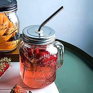 Mason Jars with Handle,16 OZ Old Fashioned Drinking Jars,Clear Mason Mugs Drinking Glass Cups with Lids and Straws Set of 12 for Beverages,Mixed Drinks,Soda,Kombucha