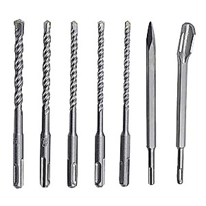 RVIQI 17 PCS Hammer Drill Bits and Chisels Set, SDS Plus Shank Connection Concrete Masonry Hole Tool Including Carbide Rotary Drill Bits, Pointed and Flat Chisels, Hard Storage Case