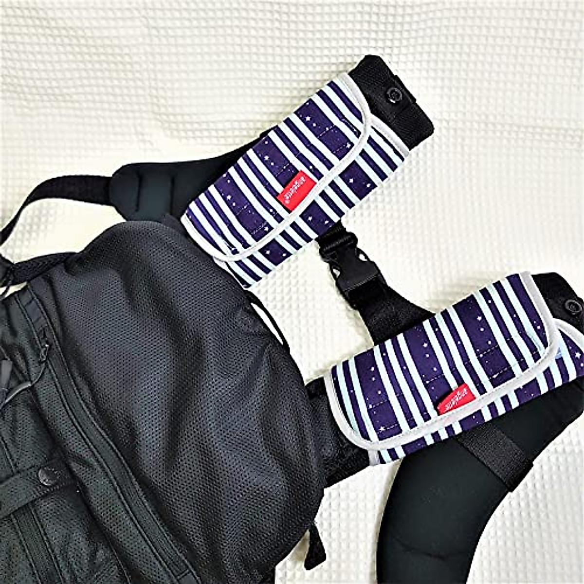 【angelette】Baby Carrier Reversible Sucking Pads/Car Seat Strap Covers/Stroller Belt Covers/Drool Pads/Teething Pads (Navy Stripe)