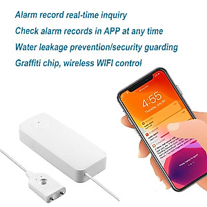WiFi Water Sensor 100dB Alarm, Smart Water Leak Detector, Tuya APP Free Remote Monitoring of Leakage, 5.9FT Detection Line, Mute / 6 Ringtones Adjustable, Can Open SMS and Phone Notification Function
