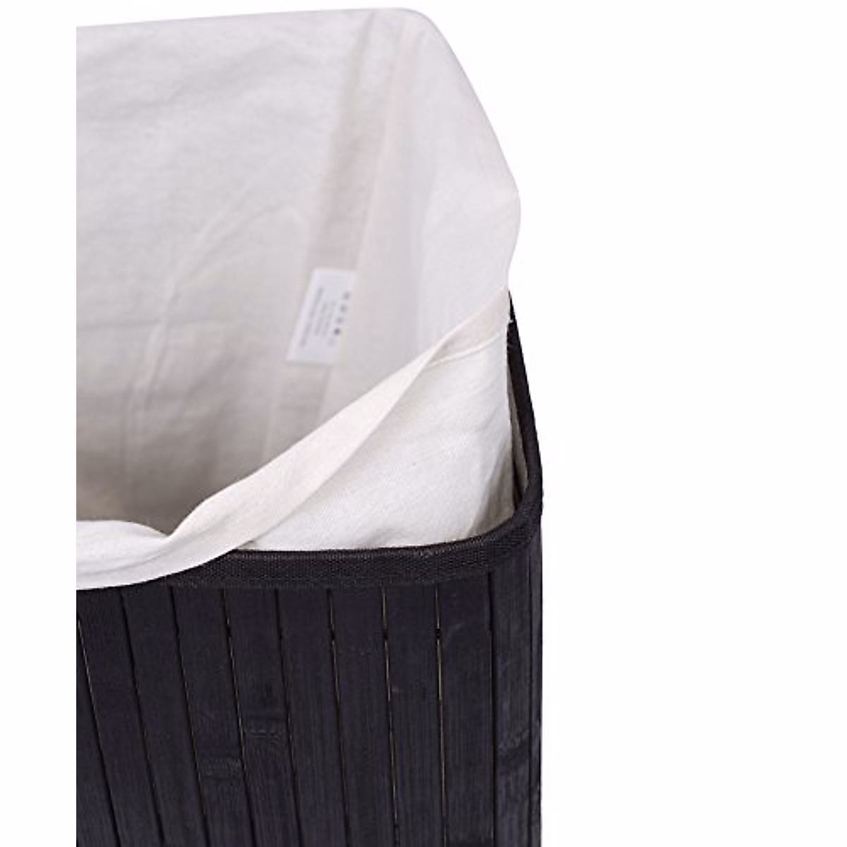 BirdRock Home Corner Laundry Hamper with Lid and Cloth Liner - Bamboo - Black - Easily Transport Laundry Basket - Collapsible Hamper - String Handles