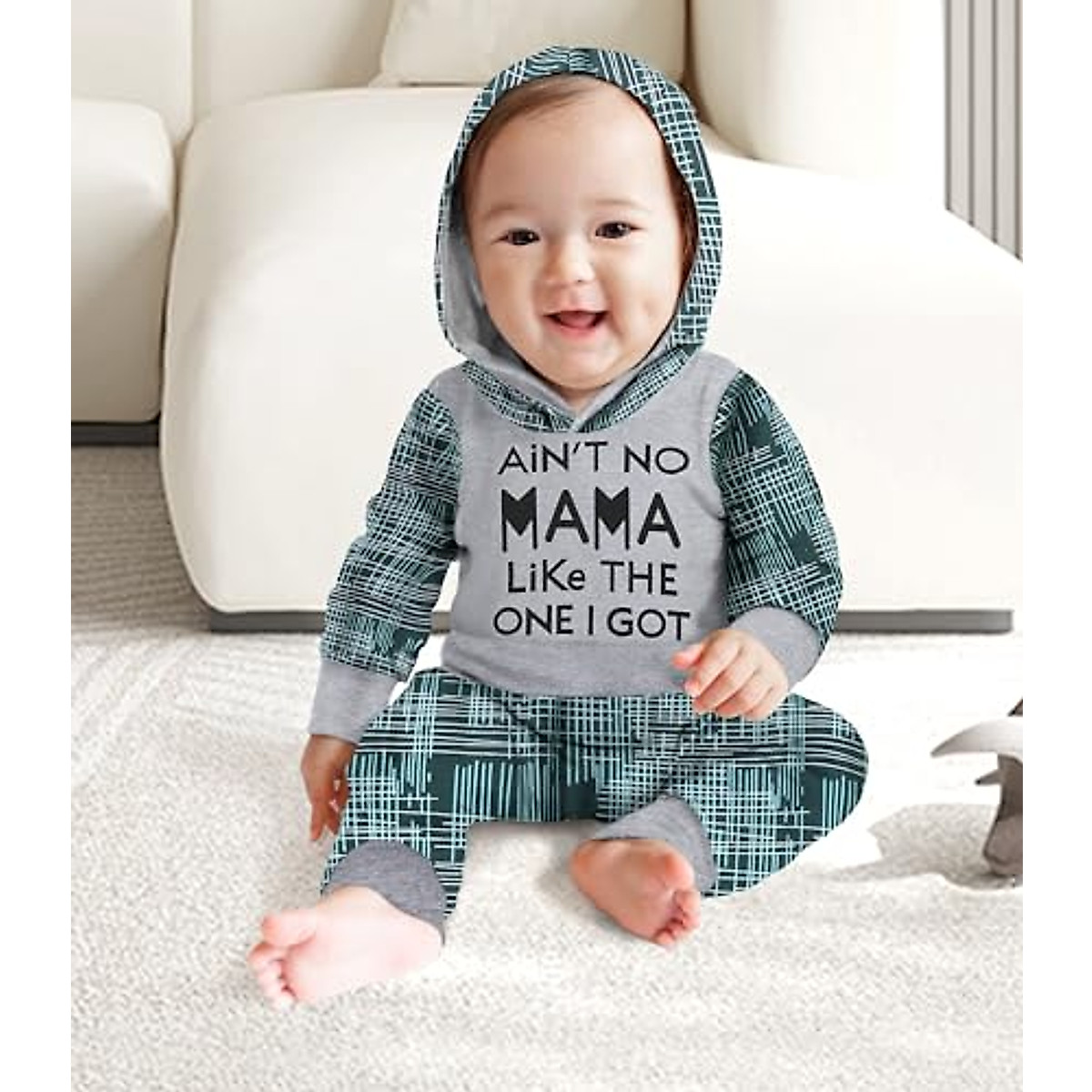 Von kilizo Baby Boy Clothes 6-9 Months AiN'T No Mama Like The One I Got Long Sleeve Hoodies Sweater Pant Sets Infant Baby Boy Outfits 6-9 Months