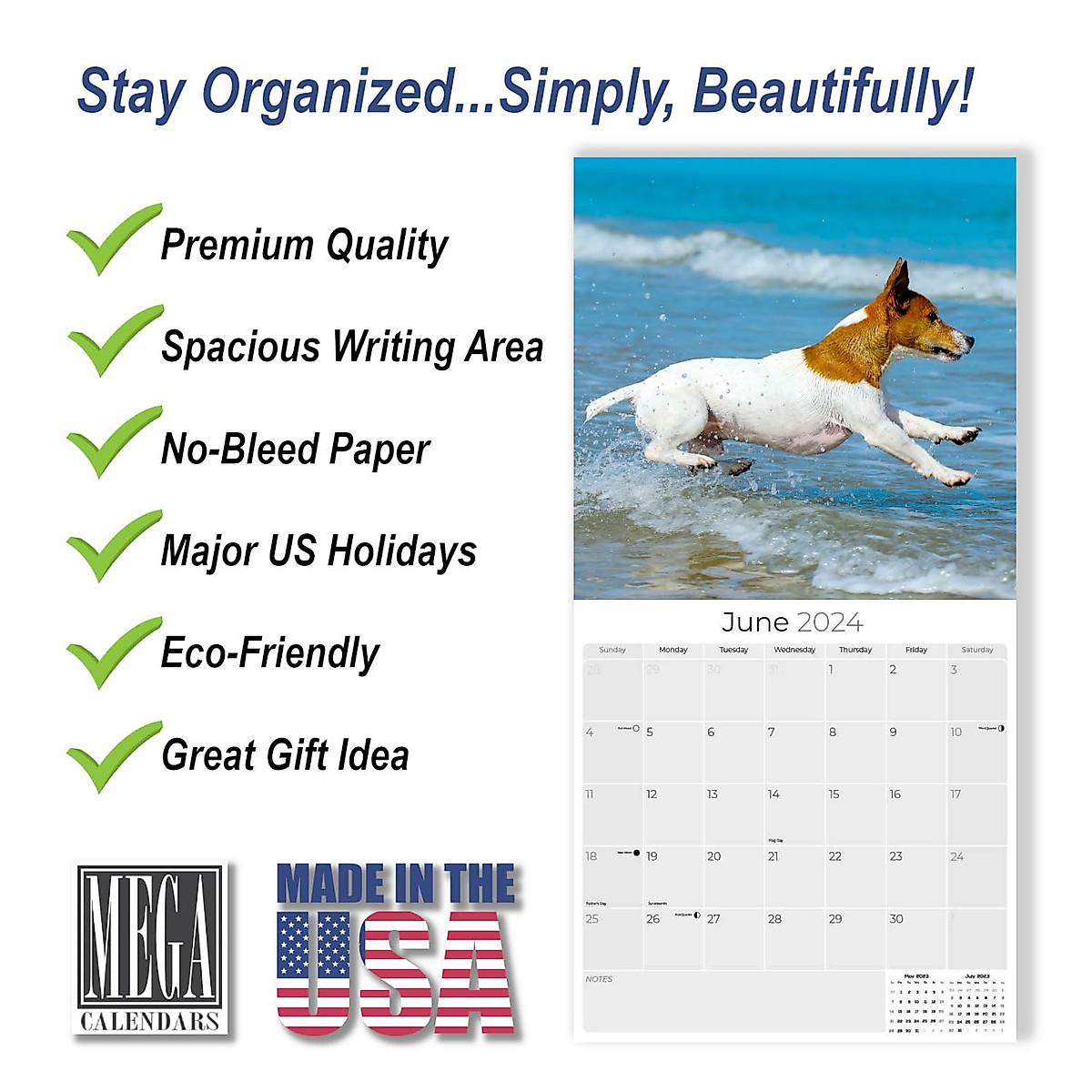2023 2024 Jack Russell Calendar - Dog Breed Monthly Wall Calendar - 12 x 24 Open - Thick No-Bleed Paper - Giftable - Academic Teacher's Planner Calendar Organizing & Planning - Made in USA