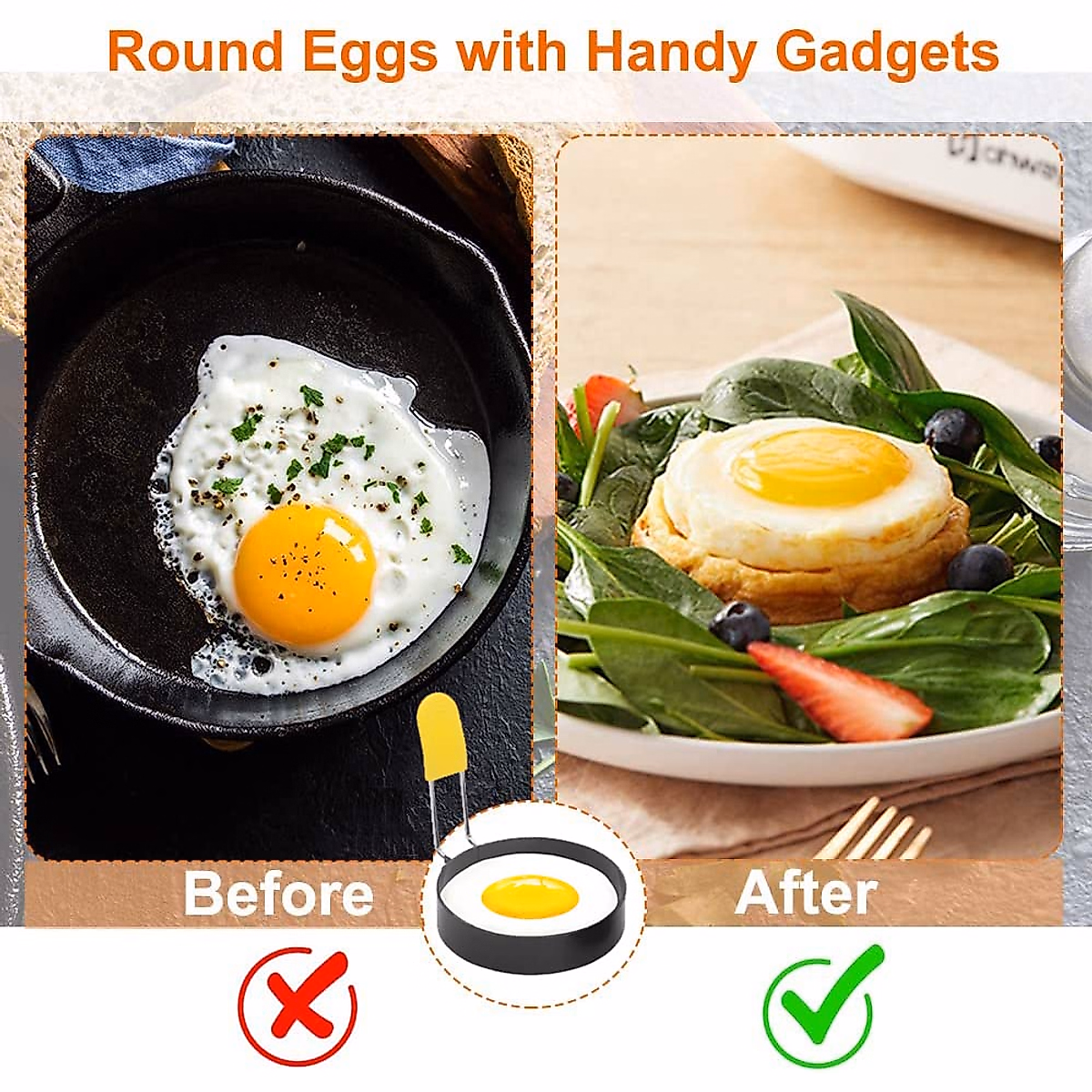Egg Ring 2.9 inch, Egg Rings for Frying Eggs and Egg McMuffins, Egg Mold for Breakfast Sandwiches, Egg Rings for Griddle, Egg Circle Mold, Round Egg Shaper Mold, 2 Pack by YomiFamily