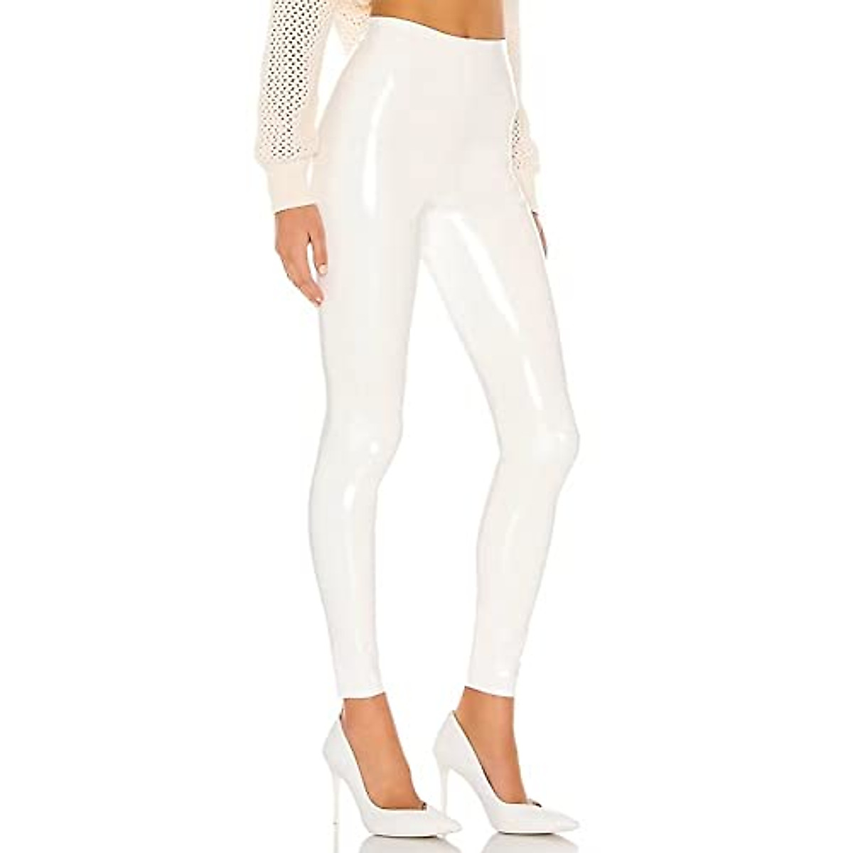 TDNZSEL High Waisted Shiny Faux Leather Leggings for Women Skinny Latex Pants Sexy Punk Black PU Tight Trousers White XXL