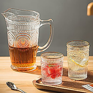 Kingrol 50 oz Glass Pitcher, Vintage Water Carafe Jug for Ice Tea, Homemade Juice, Milk, Beverages, Heat Resistant Glass Carafe for Hot/Cold Water