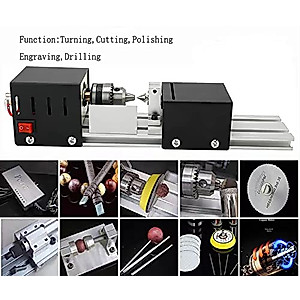Mini Lathe Beads Polisher Machine DIY Machining for Table Woodworking Power Wood Tool Lathe Set Grinding (Black)