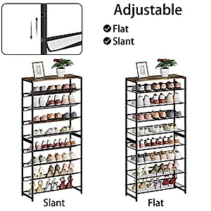 AEPOALUA Shoe Rack, 9-Tier Shoe Organizer, Tall Shoe Storage for Entryway, Closet, Garage, Large Shoe Rack Storage Organizer, Set of 2 5-Tier add 4-Tier Stackable Shoe Shelf, Industrial, Rustic Brown