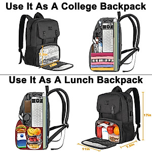 Lunch Backpack for Women, Insulated Cooler Work Laptop Backpacks with USB Charging Port, Waterproof Travel Computer Bag School Lunchbox Daypack College Bookbag Gift for Men Fits 15.6 Inch Notebook