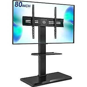 FITUEYES Floor TV Stand with Swivel Mount for 50-80 Inch Large LCD/LED TVs, Tall Corner TV Stands for Bedroom and Living Room, Easy to Assemble, Hold Up to 110 lbs,Black,TT208001MB