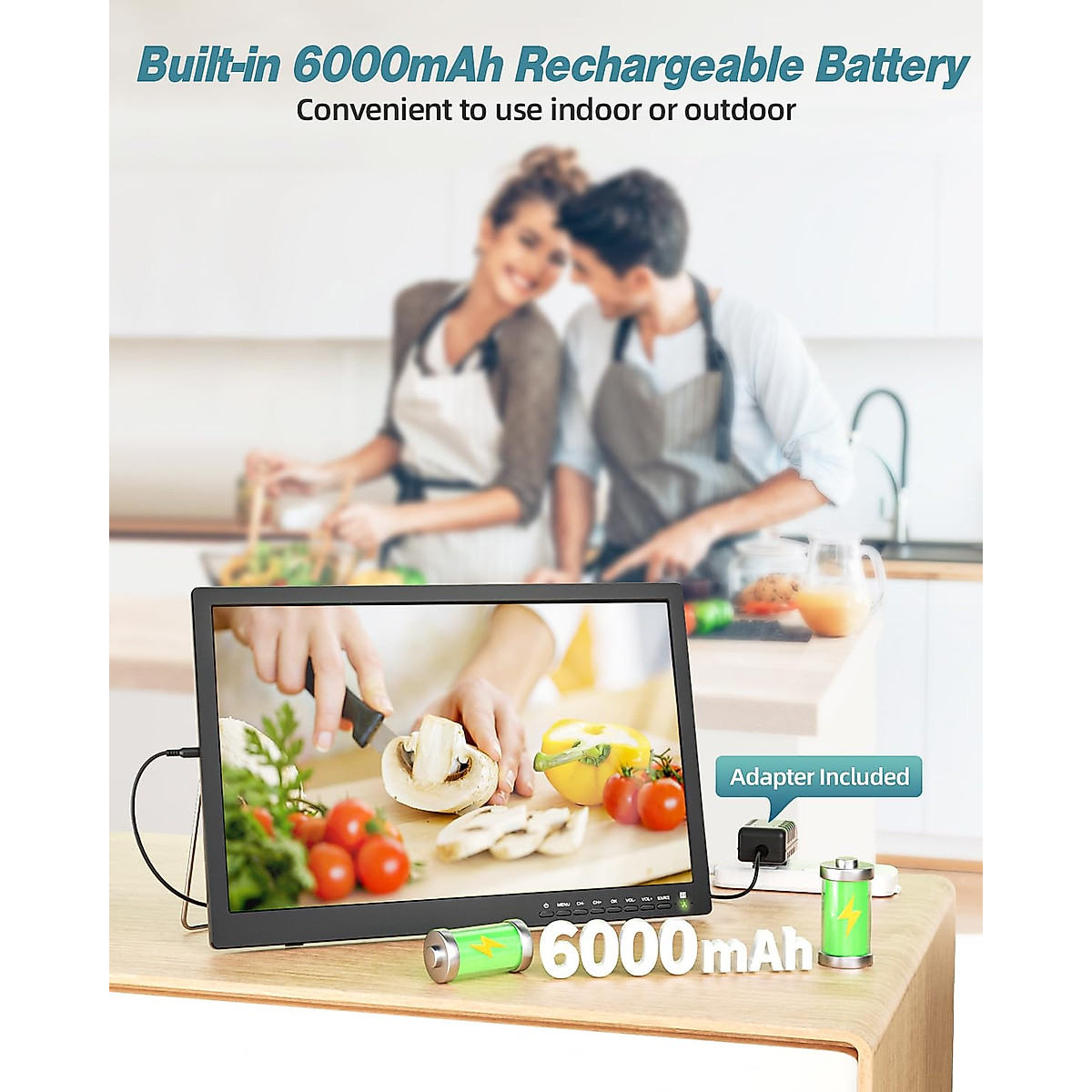 Desobry 17 Inch Small TV with 1080P HDMI Input, Portable TV with Antenna ATSC Tuner, Rechargeable Battery Operated TV Portable Monitor Built-in TV Stand, Mini TV for Bedroom, Kitchen, Camping, RV