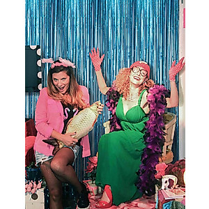 Melsan 2 Pack 3.2 ft x 8.2 ft Teal Tinsel Foil Fringe Curtains Backdrop, Sparkle Metallic Foil Curtains for Birthday Party Decoration