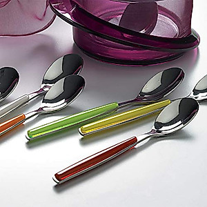 BUGATTI, Glamour, Set of 6 18/10 Stainless Steel Teaspoons and Handles Mixed Colours: Ivory, Blue, Iris, Green, Orange, Red, Moulding Pro-Tech System