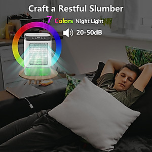 Mini Air Cooler Fan, Personal Evaporative Air Cooler with 900ml Water Tank with Ice Box, 4 in 1 Humidifier Fan, 2 Cool Mist, 7 Colors LED lights, 3 Wind Speed,10W for Home Work Camping