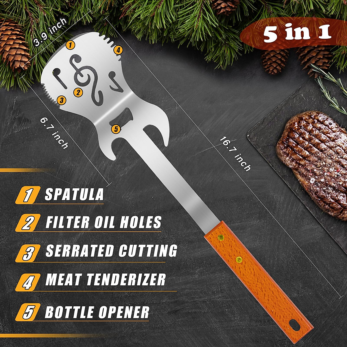 Guitar Gifts for Men-2 Pcs Barbecue Tool Set,Metal Grill Spatula and Tongs,BBQ Gift Set,Large Grill Accessories Heavy Duty BBQ Tools，Grips Grilling Tools Set