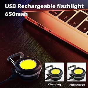 PRONORO LED COB Small Flashlights, 2 Pack Bright Rechargeable Keychain Flashlights, 4 Light Modes Portable Pocket Light with Folding Bracket Bottle Opener and Magnet Base for Camping, Emergency