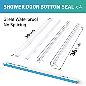 FCSOTSPS Shower Door Bottom Seal, 4 PCS 3/8" x 36" Shower Door Sweep for 3/8 Inch Glass, Frameless Glass Shower Door Seal Strip - Stop Shower Leaks and Create a Water Barrier (10 MM)