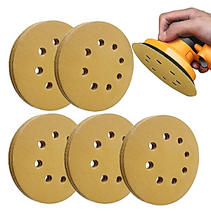 QYQRQF 5 Inch Sanding Discs Hook and Loop, 220 Grits 8 Holes Sandpaper Round Orbital Sander Paper for Woodworking Car Boat Metal Polishing, 50pcs