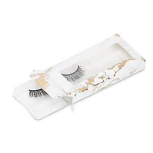 100 Pack Empty Eyelash Packaging Box with Tray, Marble Gold Foil False Lash Holder Case for Wholesale