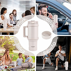 MEDA 40 oz Tumbler with Foldable Handle – Insulated, Reusable Stainless Steel Travel Coffee Mug – Perfect for Travel, Water, Iced Tea, Coffee – Ideal Easter Gift (Cream)