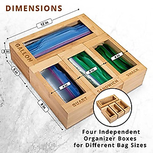 Plastic Bag Organizer and Sandwich Bag Organizer for Drawer Set of 4 – Bamboo Ziplock Bag Organizer - Zip Lock Bag Container and Baggie Organizer for Drawer - Ziplock Bag Storage Organizer by Peraco
