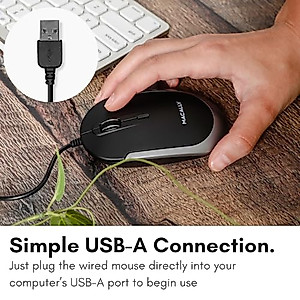 Macally Silent Wired Mouse - Slim & Compact USB Mouse for Apple Mac or Windows PC Laptop/Desktop - Designed with Optical Sensor & DPI Switch - Simple & Comfortable Wired Computer Mouse (Space Gray)