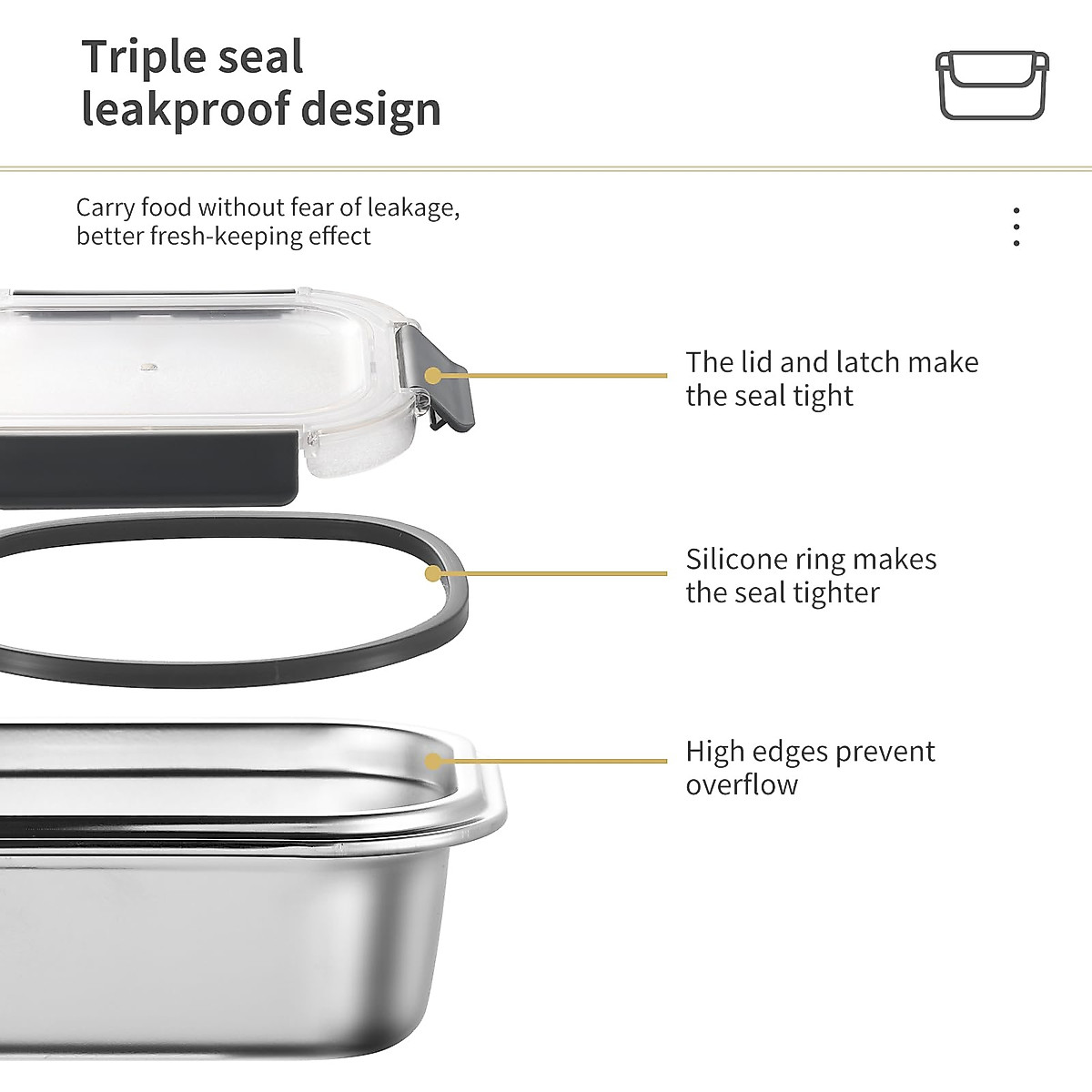 GEEJA Set of 2 stainless steel food containers with lids, Airtight kimchi containers, Leakproof meal prep bento box, Dishwasher/Oven/Freezer safe