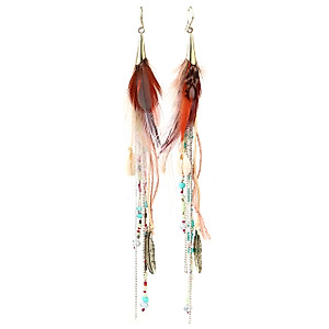 Boho Colorful Feather Feather Dangle Earrings for Women Bohemian Shell Beads Long Tassel Design Drop Earrings