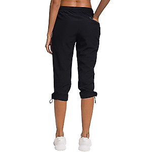 ChinFun Women's Hiking Capris Pants Outdoor Quick Dry Cargo Cropped Pants Water Resistant UPF 50+ Black XL
