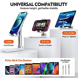 Cell Phone Stand, Licheers Foldable Phone Holder, Angle Height Adjustable Phone Stand for Desk, Compatible with iPhone 13/12/11 Pro Max, Samsung Galaxy S10/9/8/7 S21 Ultra (White-LC352)