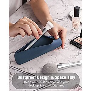 FERYES Large Travel Makeup Brush Holder, Magnetic Anti-fall Out Silicon Portable Cosmetic Face Brushes Holder, Soft and Sleek Makeup Tools Organizer for Travel- (8.27 * 2.36 * 1.57)