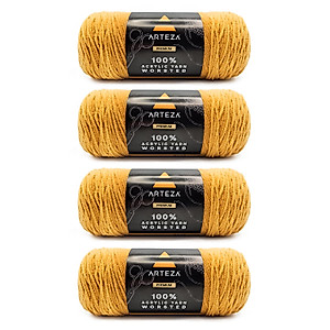 ARTEZA Acrylic Yarn for Crocheting, 4 x 200-g Skeins of Worsted Yarn for Knitting, Going for Gold A103, Knitting & Crochet Supplies
