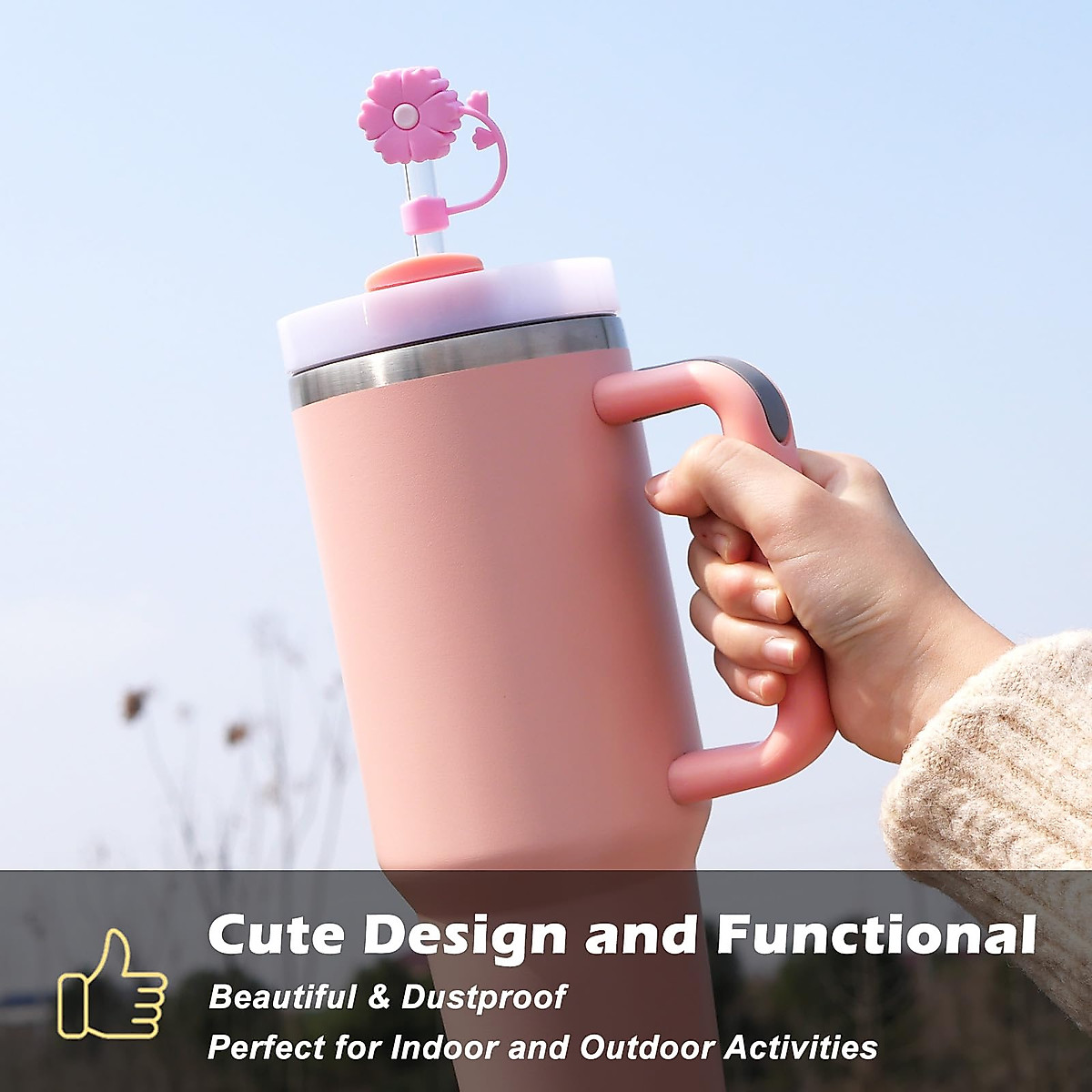 8Pcs Straw Toppers Compatible with Stanley 30 40 oz, Cute Flower Silicone Straw Covers Cap, 10mm Drinking Straw Tip Covers Fit for Stanley Cups Accessories