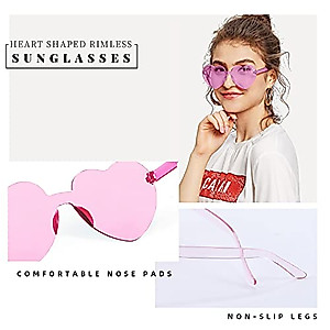 FEISEDY 2 Pack Rimless Heart Shaped Sunglasses Party Glasses Disco One Piece Transparent Trendy Love Glasses B2826-F2