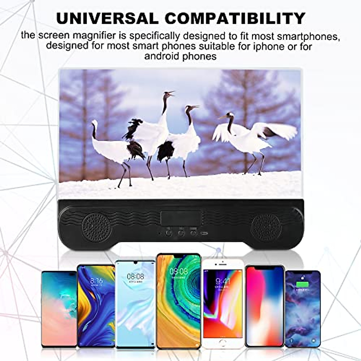 CHANGSHUN Phone Screen Magnifier with Wireless Speakers HD Screen Projector with Foldable Stand Holder for Movies, Videos, and Gaming Supports All Smartphones (14inch Black)