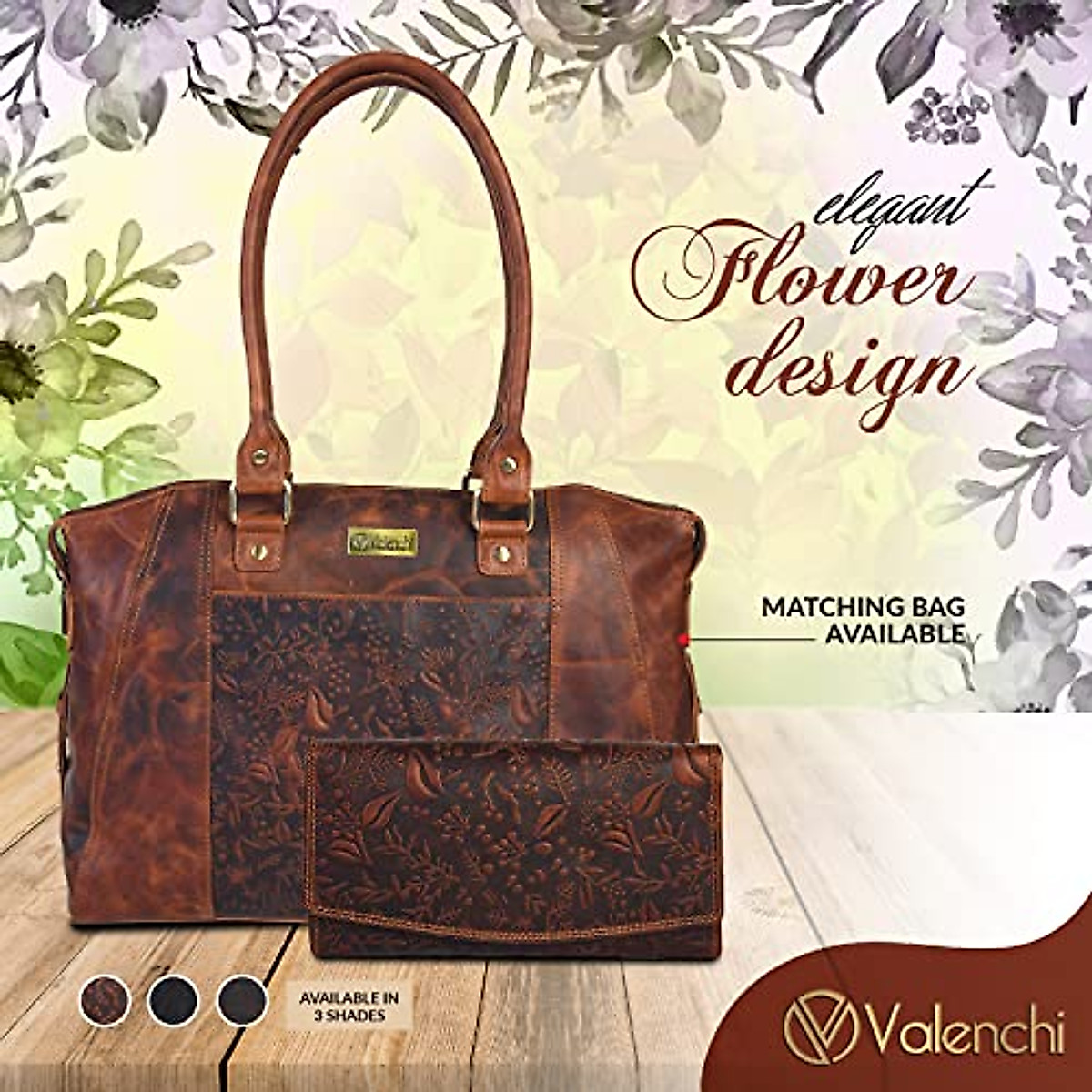 LEVOGUE RFID Flower embossed Leather Wallet for Women-Multi Credit Card Slots,Mobile case Coin Purse with ID Window-by VALENCHI (Cognac Vintage)