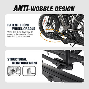 Young Electric Bike Rack, 2023 Version E-Bike Rack Hitch for Cars, Trucks, Minivans, SUVs with 2 Inches Receiver, Fits up to 5 Inches Fat Tire