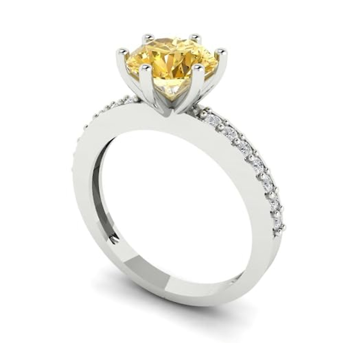 Clara Pucci 1.96ct Round Cut Solitaire Genuine Yellow Simulated Diamond Engagement Promise Anniversary Bridal Ring 18K White Gold 8