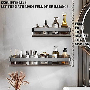 YuShiYan Nail-Free or Drilling Stainless Steel Detachable Floating Wall Mounted Shelves for Kitchen, Bathroom, Baking Paint Process, Corrosion and Rust Resistant, Set of 1 Gray