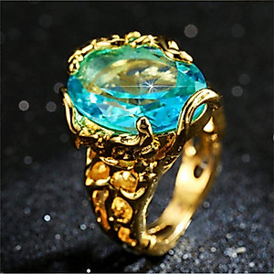 HSQYJ Luxury Blue Red Oval Cubic Zirconia Promise Rings Classic Style Crystal Anniversary Wedding Engagement Bands Cocktail Ring for Women Gold Plated Jewelry Gifts