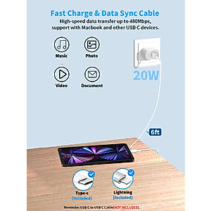 iPhone Charger Fast Charging,3-Pack 20W Type C Fast Wall Charger,USB C Charger Block for iPhone 14/13 Pro/12 Mini/11 Pro Max/X/XS/8,iPad Pro/Air/Mini,AirPods with 6.6FT MFi Certified Lightning Cable