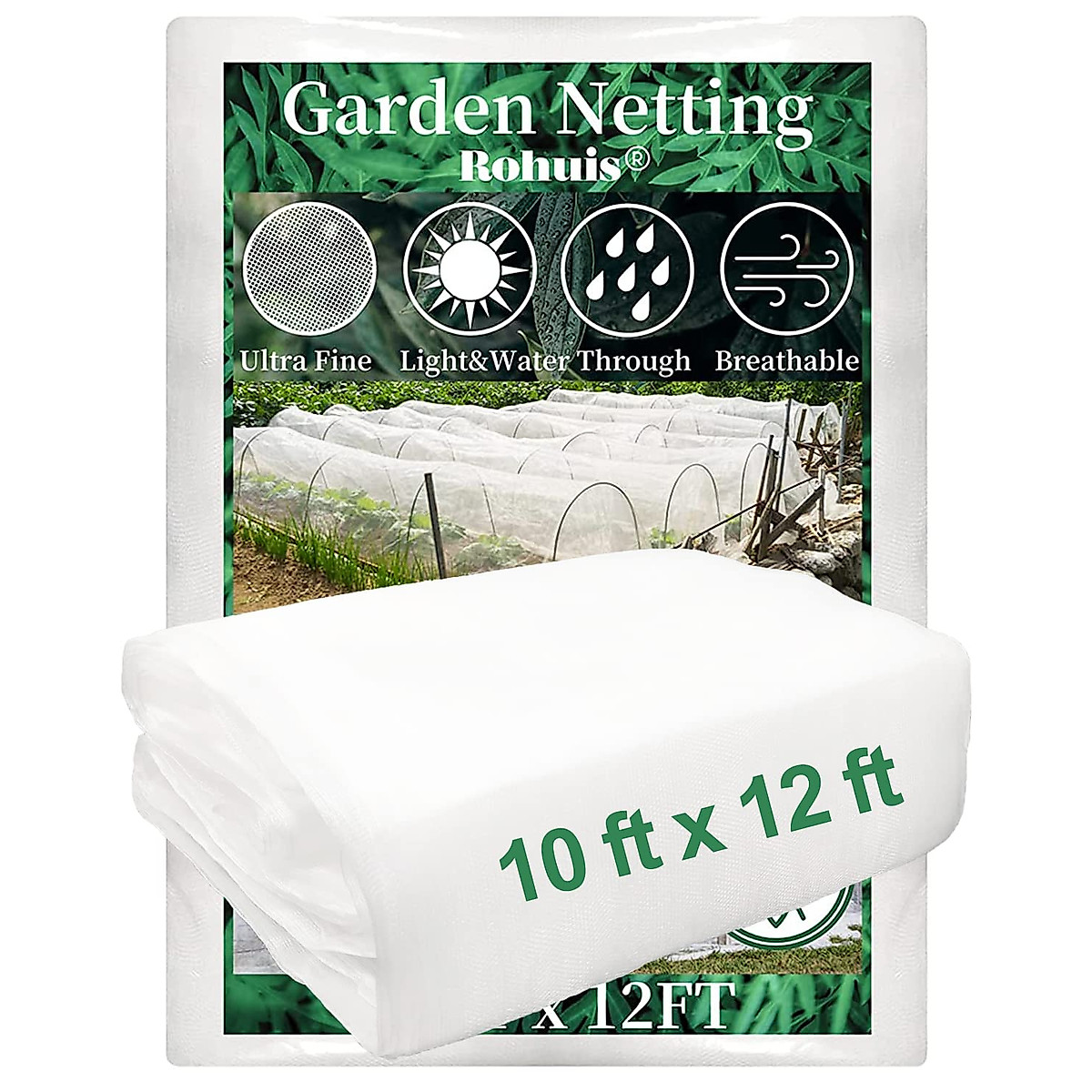 Garden Mosquito Netting for Patio, 10 ft x 12 ft Bird Bug Insect Netting Pest Barrier for Fruit Trees, Greenhouse, Large Plant Row Cover Screen for Vegetables