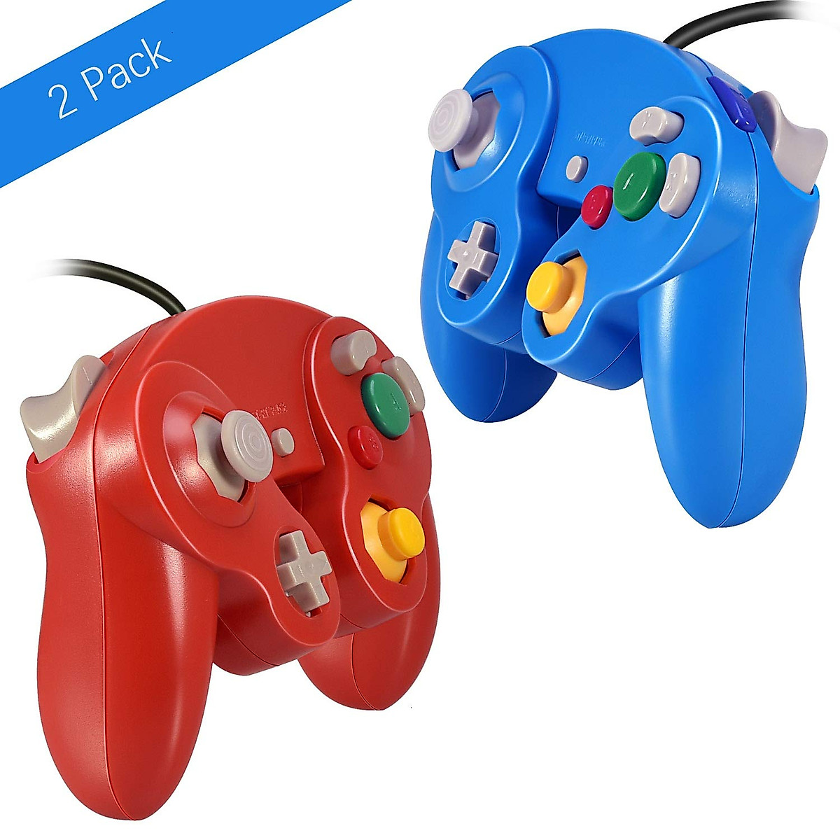 VOYEE GC Controller - 2 Pack Classic Wired Controllers Gamepad Replacement for Nintendo Wii Gamecube (Blue & Red)