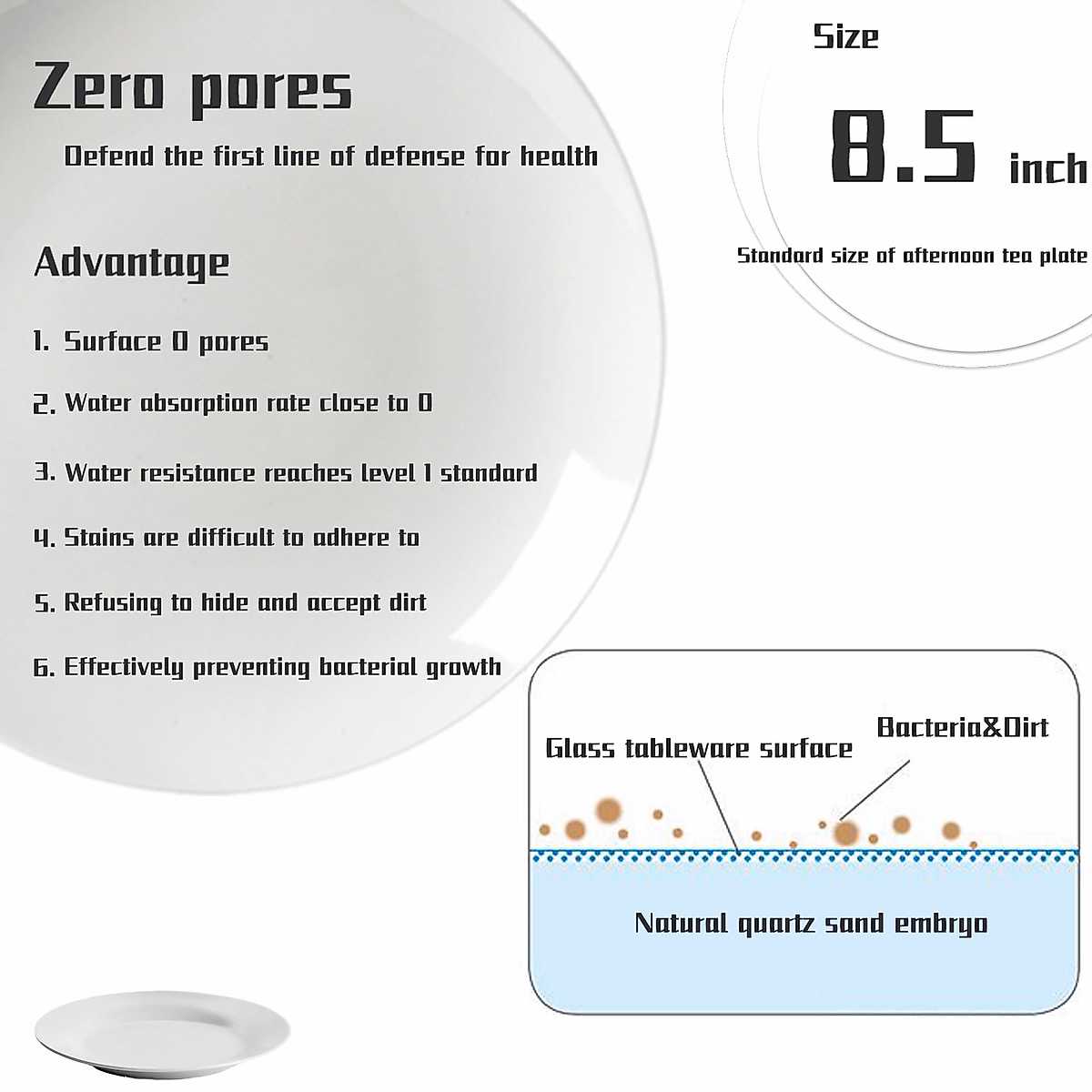 Ygmackin Amazon 8-Piece White Dinner Plates Set, Triple Layer Glass and Chip Resistant, Lightweight Round Plates,Dessert Plate, Dinnerware Set, Winter Frost White, 8.5 inches